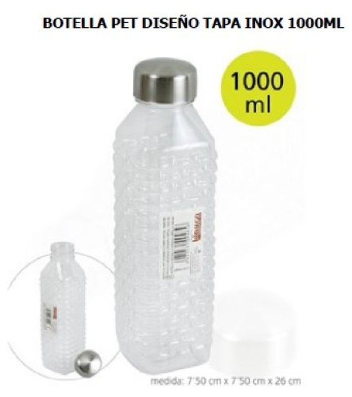 Botella Agua 1Lt. Pet Tapon Inox. R-9485 — Ferretería Roure Juni